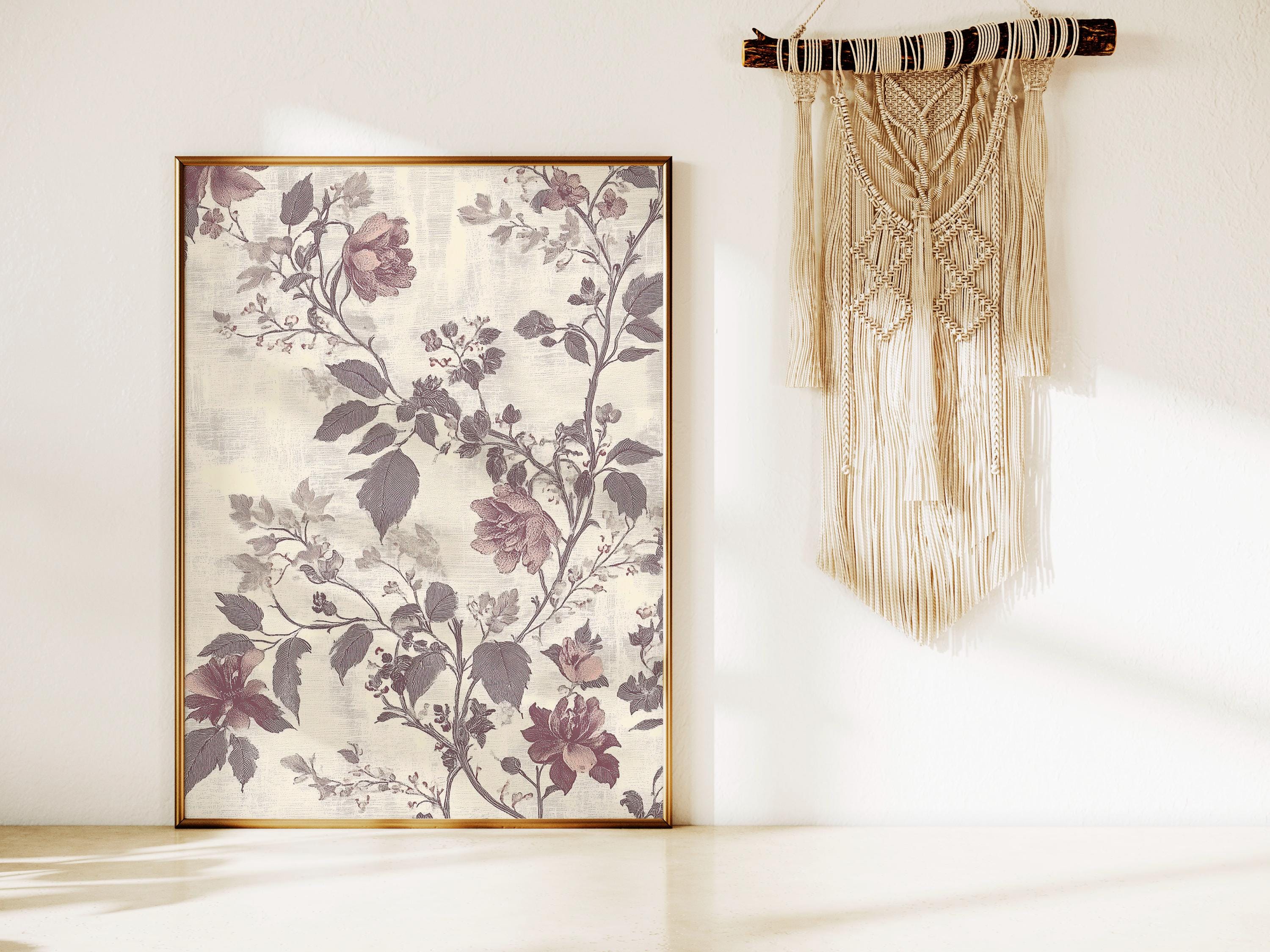 French Toile Love Shack Wall Art Pink Vintage Floral Print Set of 10 ...