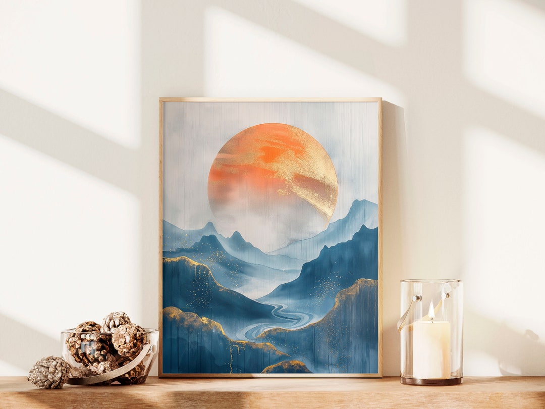 Indigo Blue Abstract Japandi Wall Art Instant Download Print Art Living ...