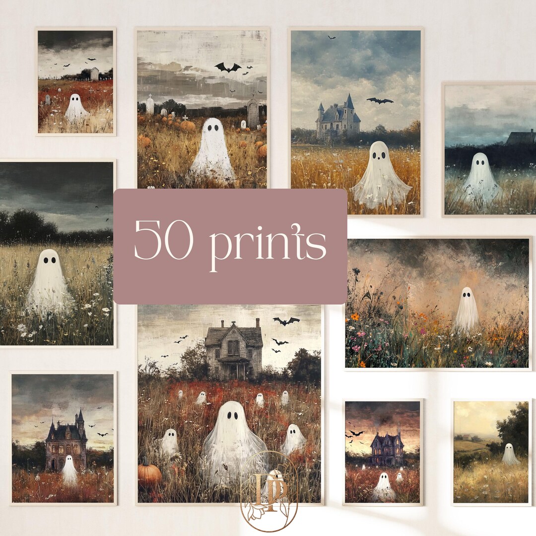 Halloween Gallery Wall Art Set of 50 Prints Little Ghost in Vintage ...