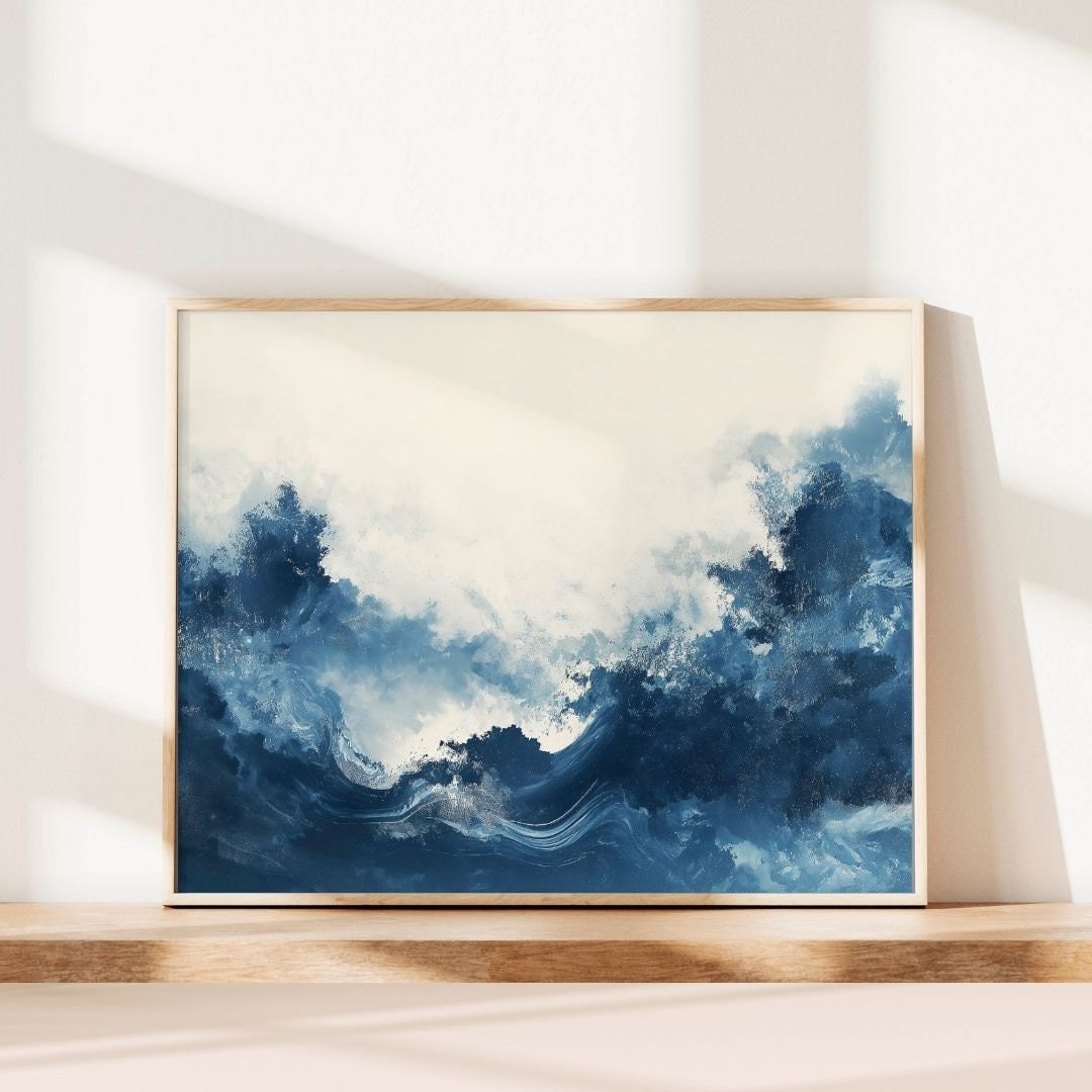 Navy Blue Abstract Japandi Wall Art Instant Download Print Art Living ...
