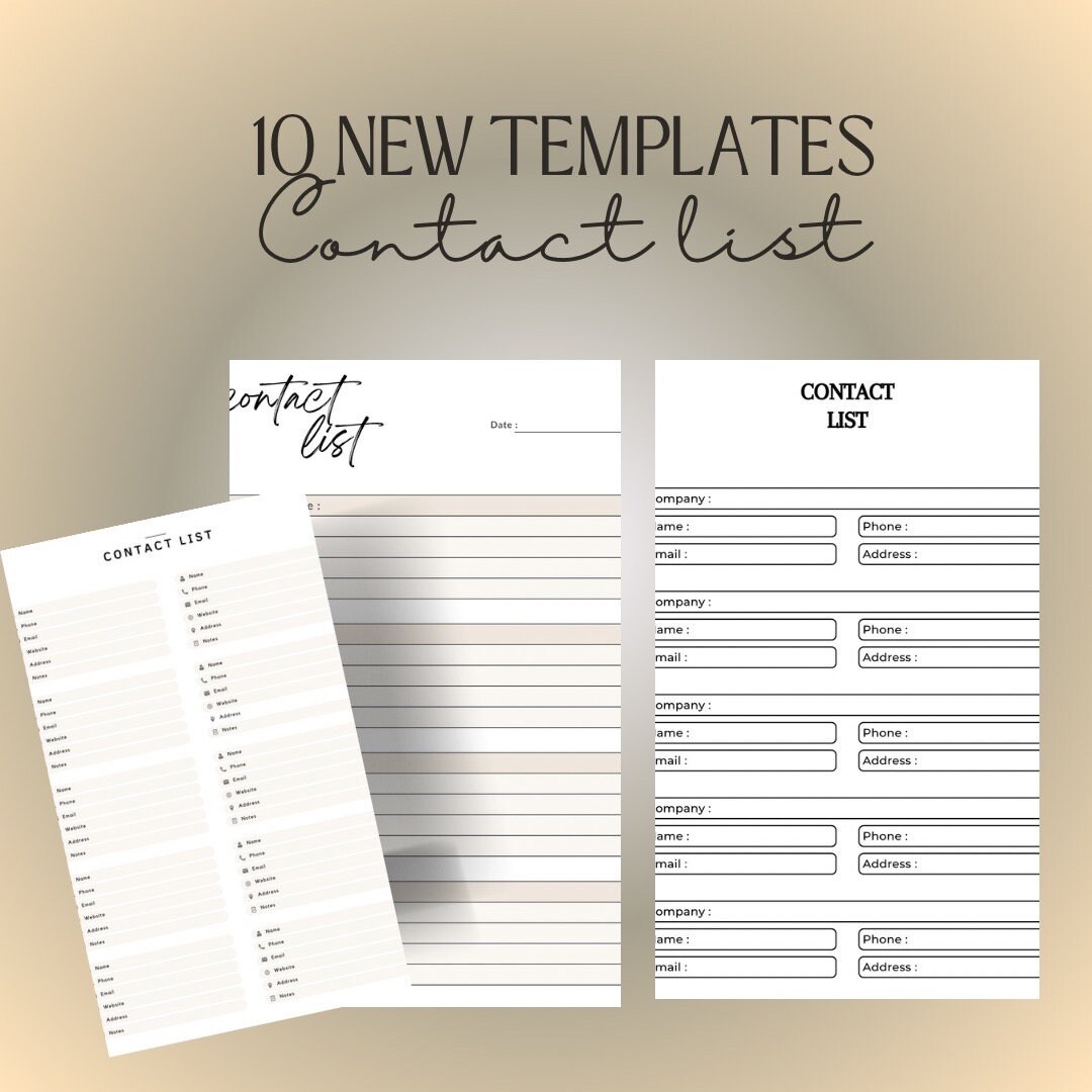 10 Printable Contact List, Address Book, Contact Details, Contact ...