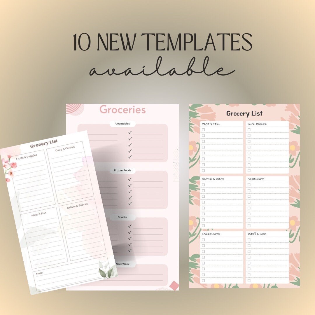 GROCERY LIST TEMPLATE Printable, 10 Simple Shopping List Templates, 10 ...