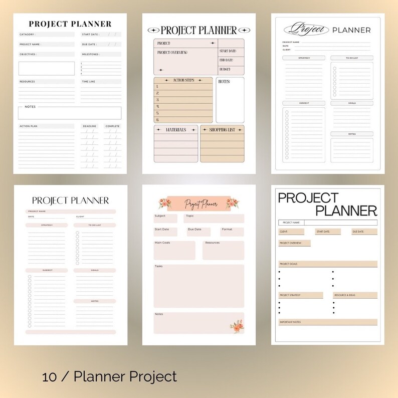10 Project Planner Printable, Productivity Planner Pages, Task Tracker ...