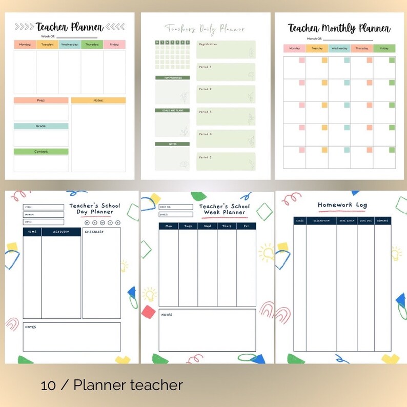 10 Teaching Planner Printable, PDF, Lesson Planner, School Timetable ...