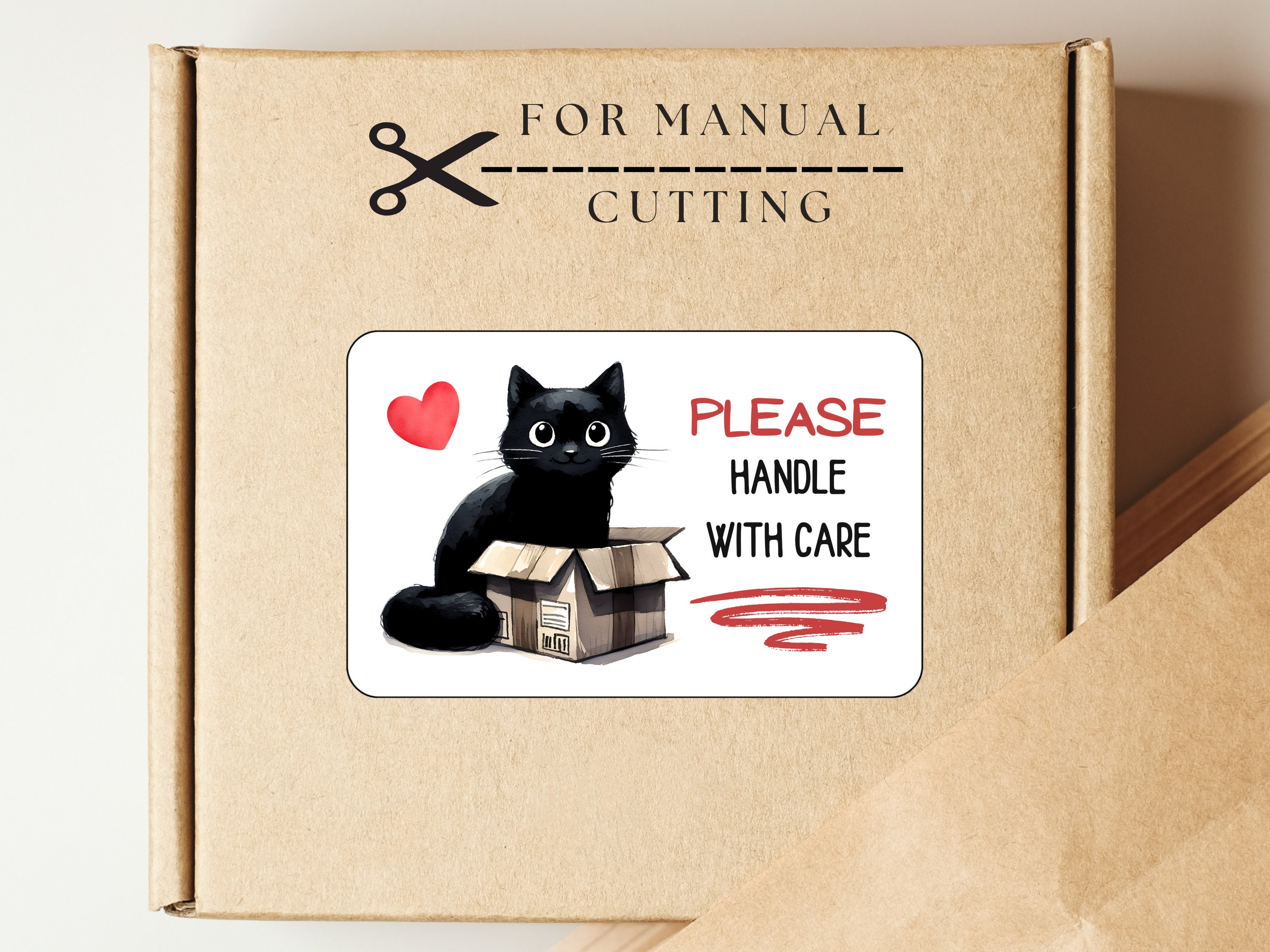 Printable Handle With Care Stickers Watercolor Black Cat Packaging ...