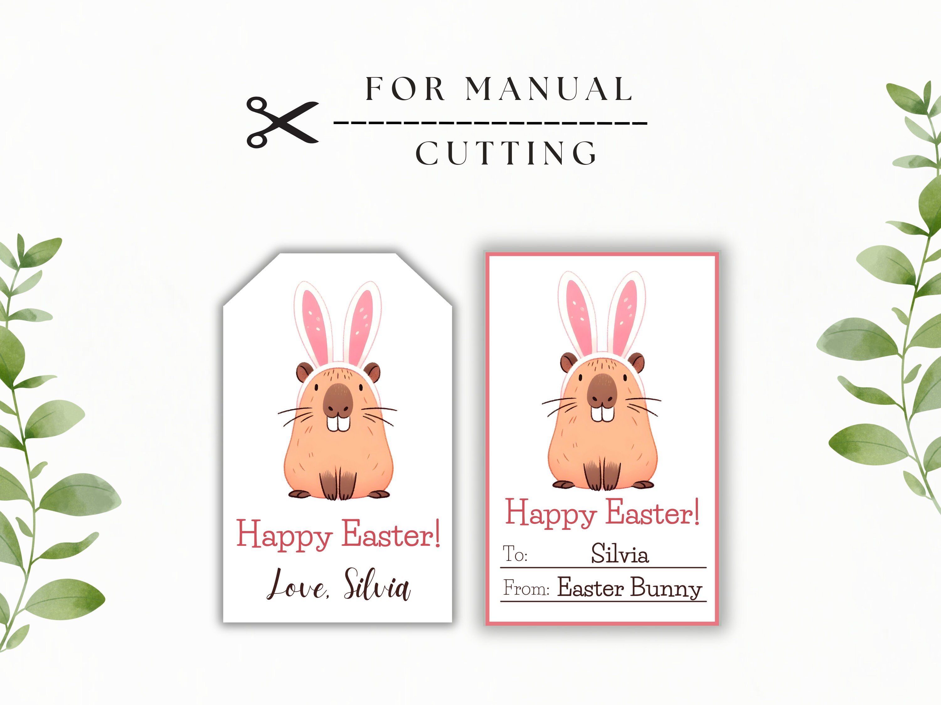 Editable Capybara With Bunny Ears Hang Tags Printable Easter Gift ...