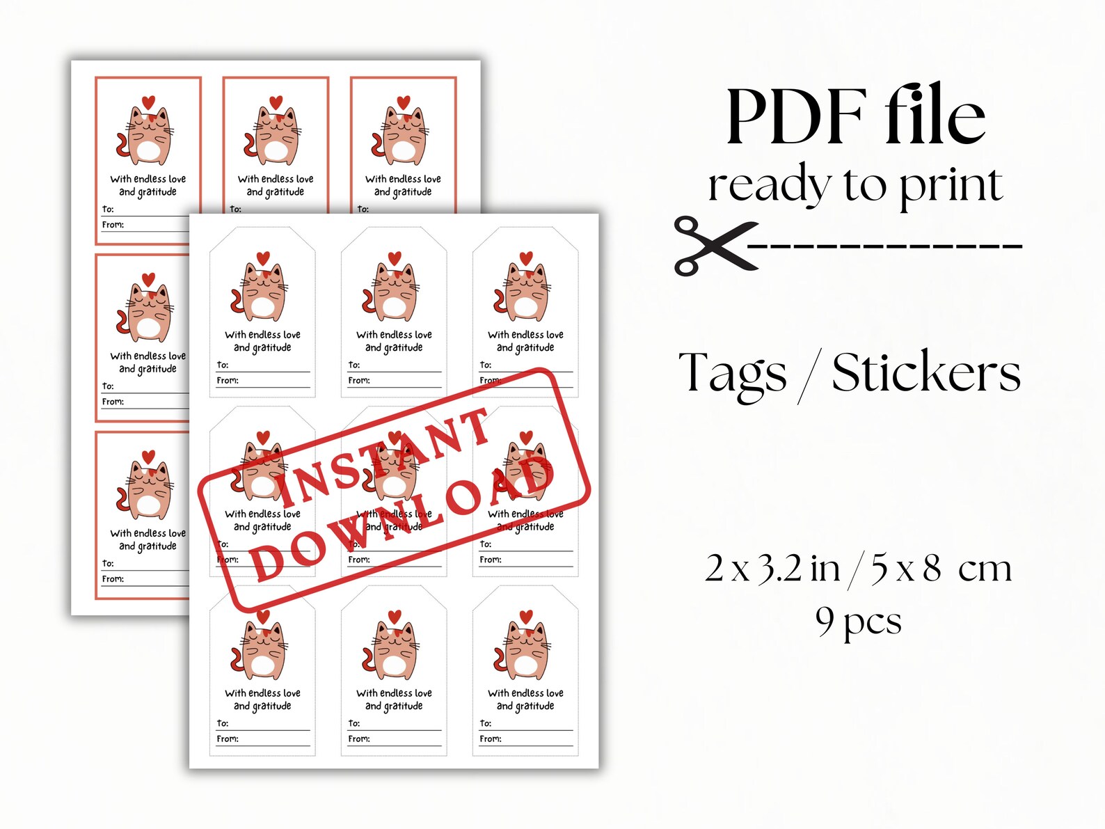 Printable Pinky Cat Hang Tags Templates Cute Gift Stickers With Endless ...
