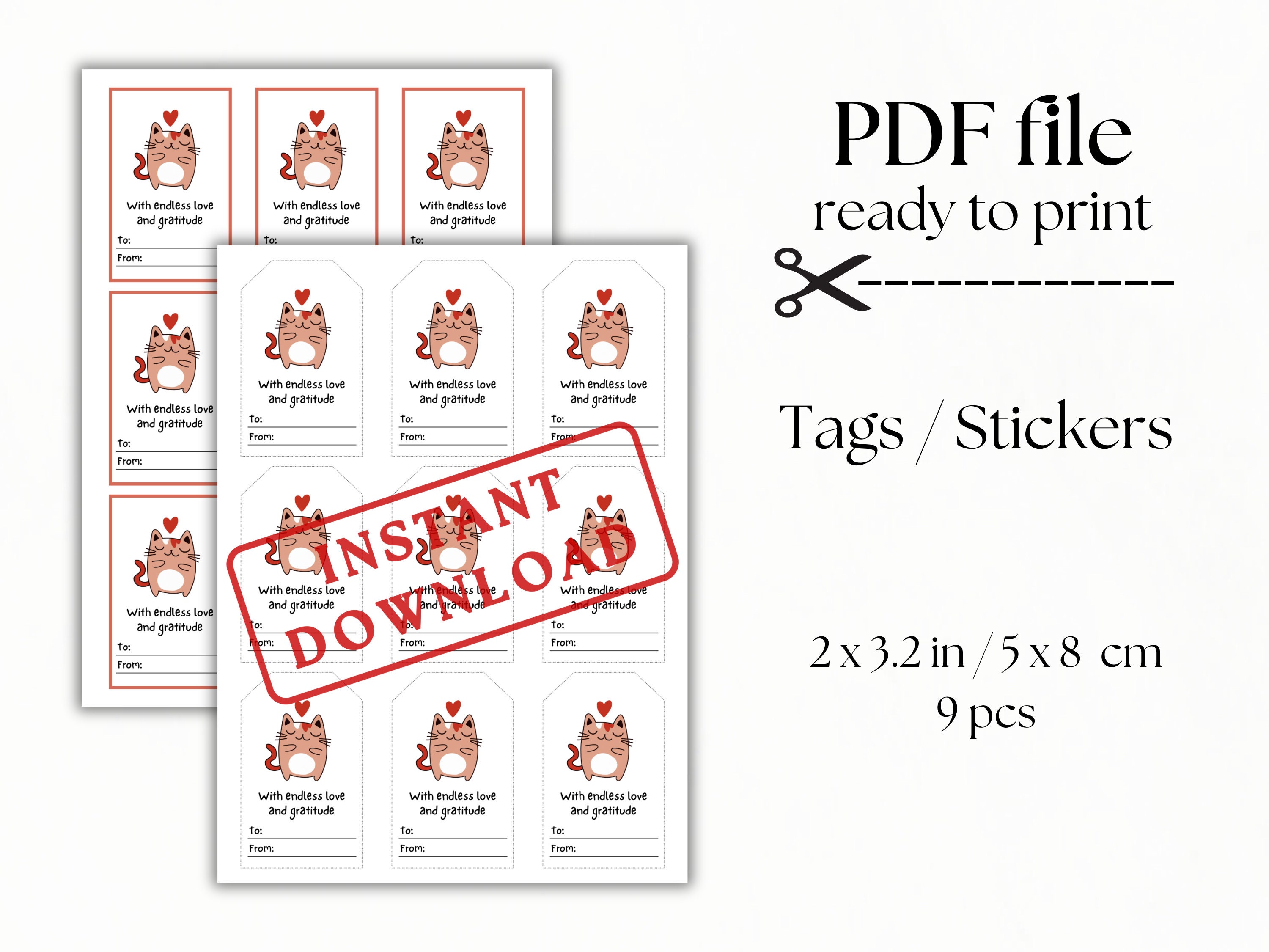 Printable Pinky Cat Hang Tags Templates Cute Gift Stickers With Endless ...