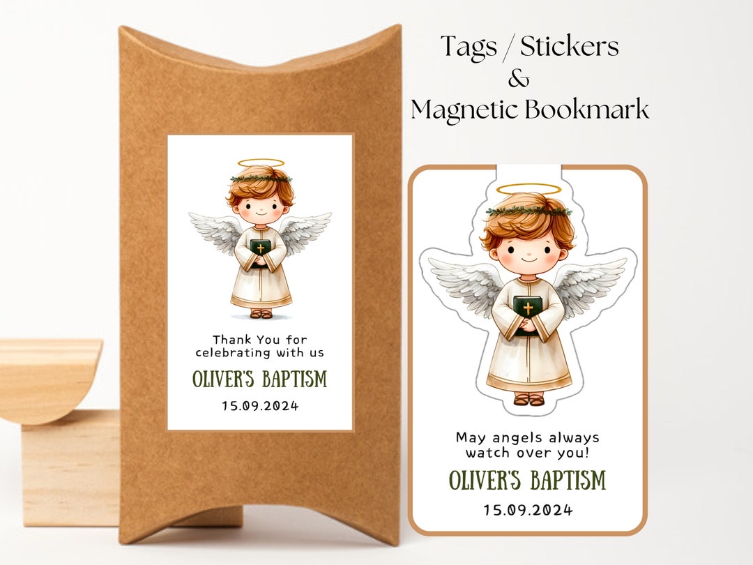 Baptism Favor Tags DIY Guardian Angel Magnetic Bookmark Thank You Gift ...