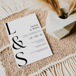 Large Initial Wedding Invitation, Modern Elegant Wedding Invitation ...