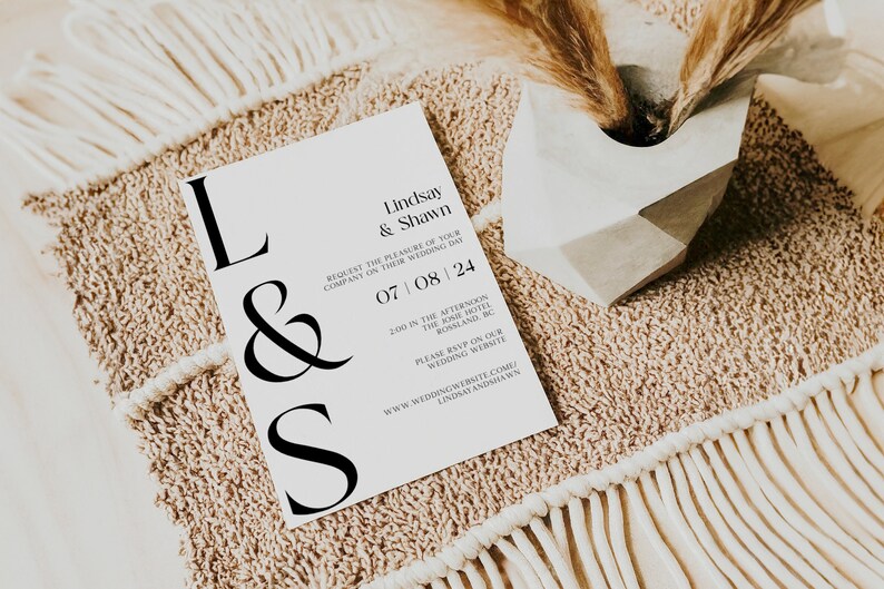 Large Initial Wedding Invitation, Modern Elegant Wedding Invitation ...