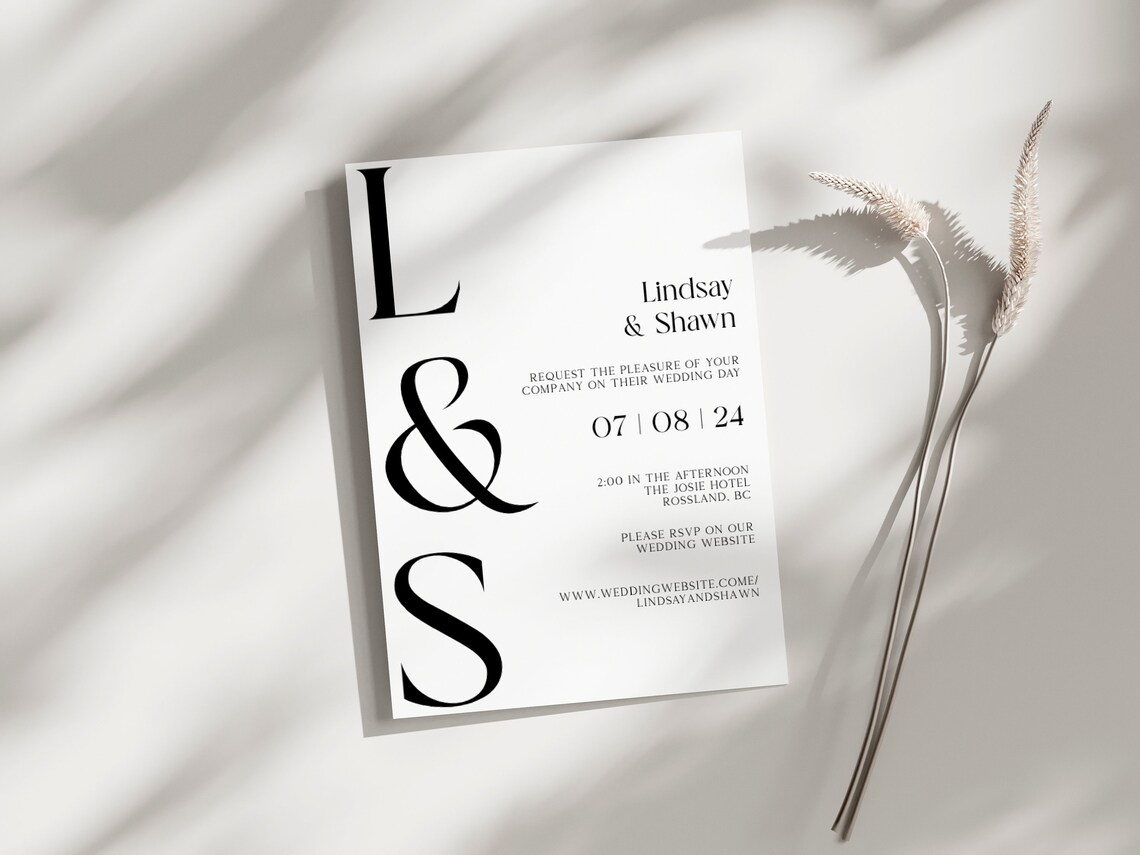 Large Initial Wedding Invitation, Modern Elegant Wedding Invitation ...