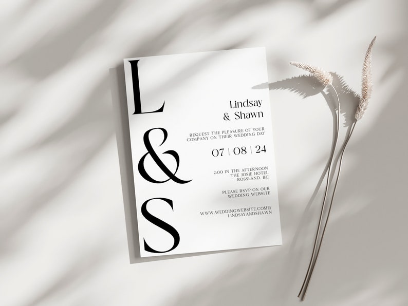 Large Initial Wedding Invitation, Modern Elegant Wedding Invitation ...