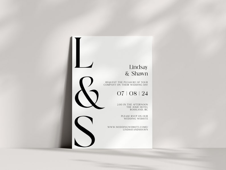 Large Initial Wedding Invitation, Modern Elegant Wedding Invitation ...
