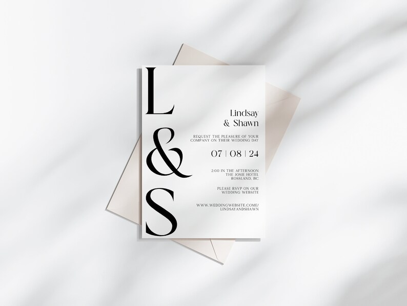 Large Initial Wedding Invitation, Modern Elegant Wedding Invitation, Wedding Invitation, Digital ...