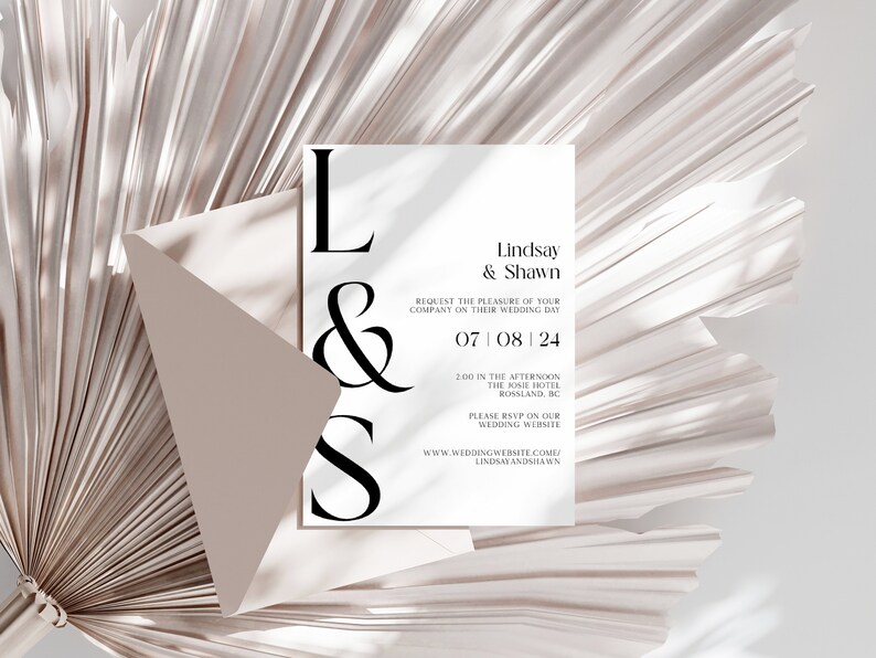 Large Initial Wedding Invitation, Modern Elegant Wedding Invitation ...