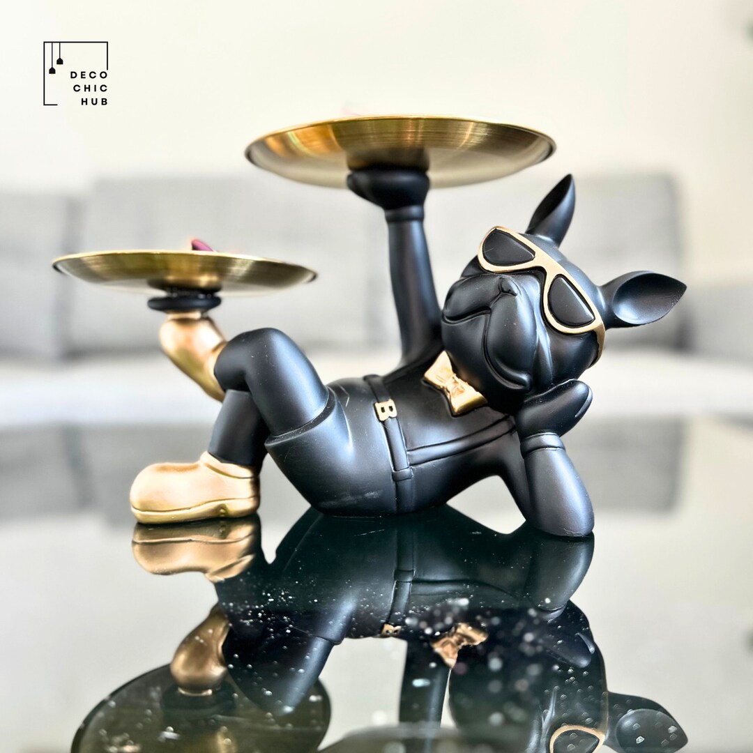 Resin Black Bulldog Statue Storage Trays, Strange Key Holder Set Bowl ...