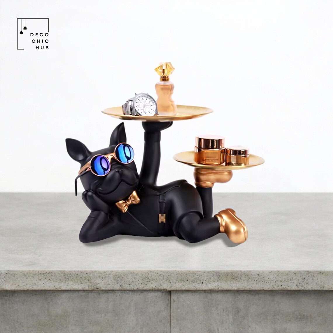 Resin Black Bulldog Statue Storage Trays, Strange Key Holder Set Bowl ...