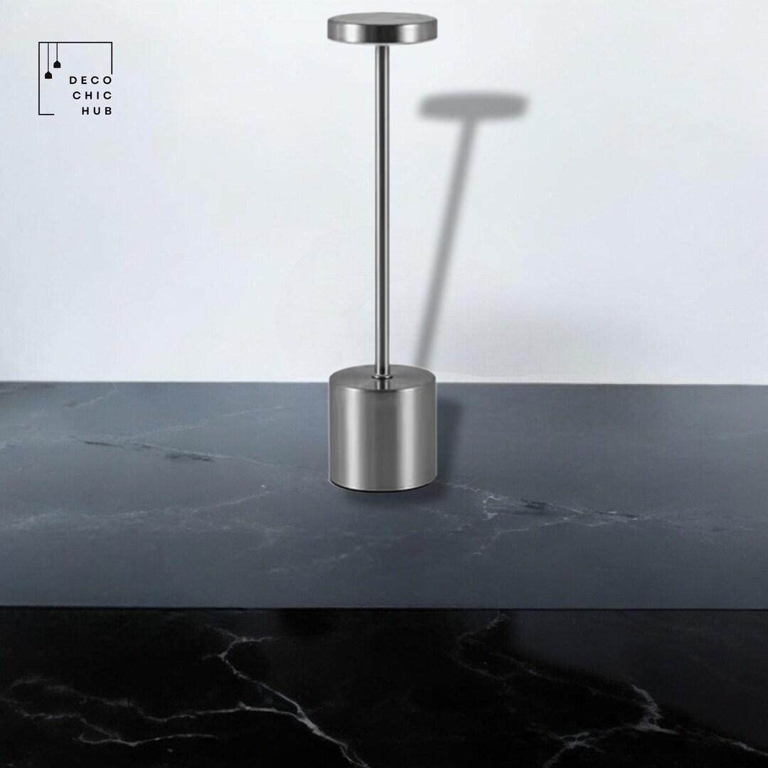 Rechargeable Table Silver Lamp, Wireless, Touch Sensor, LED Desktop ...