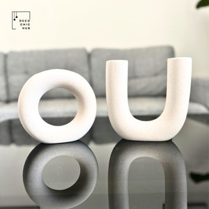 White Round and U Shaped Ceramic Vases Set, Living Room Flower ...