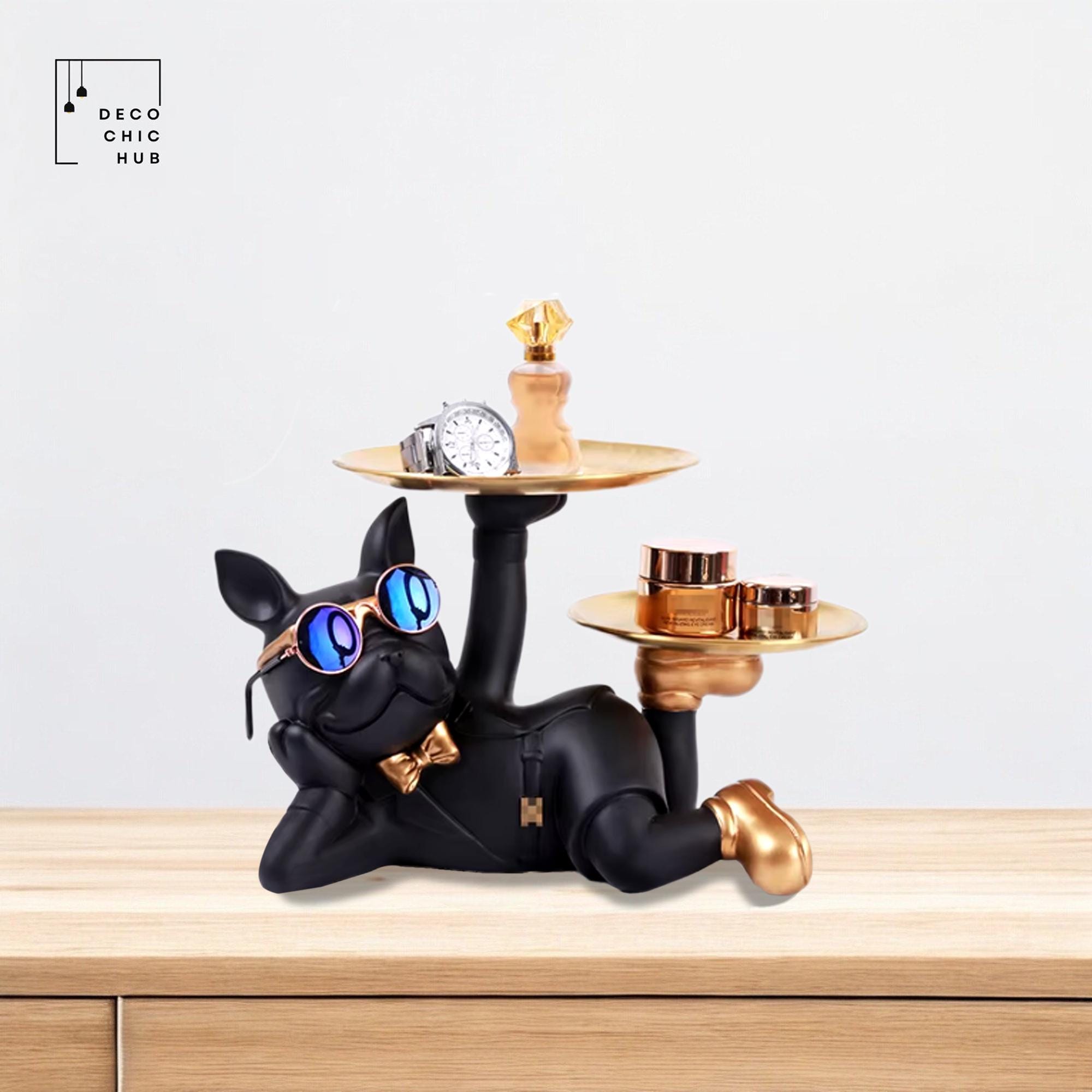 Resin Black Bulldog Statue Storage Trays, Strange Key Holder Set Bowl ...