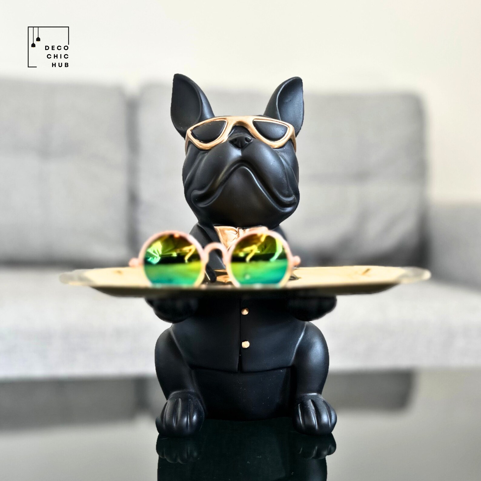Resin Black Bulldog Statue Storage Trays, Strange Key Holder Set Bowl ...
