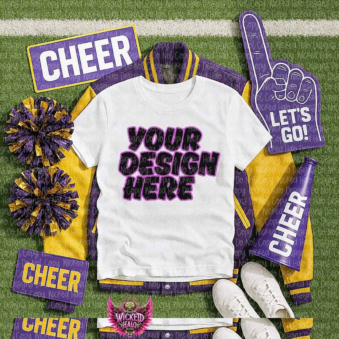 Purple & Yellow White Shirt Cheer Mockup - Etsy