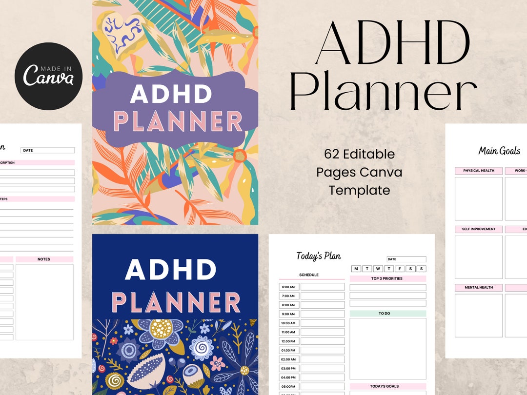 Editable Adhd Planner Canva Template Etsy