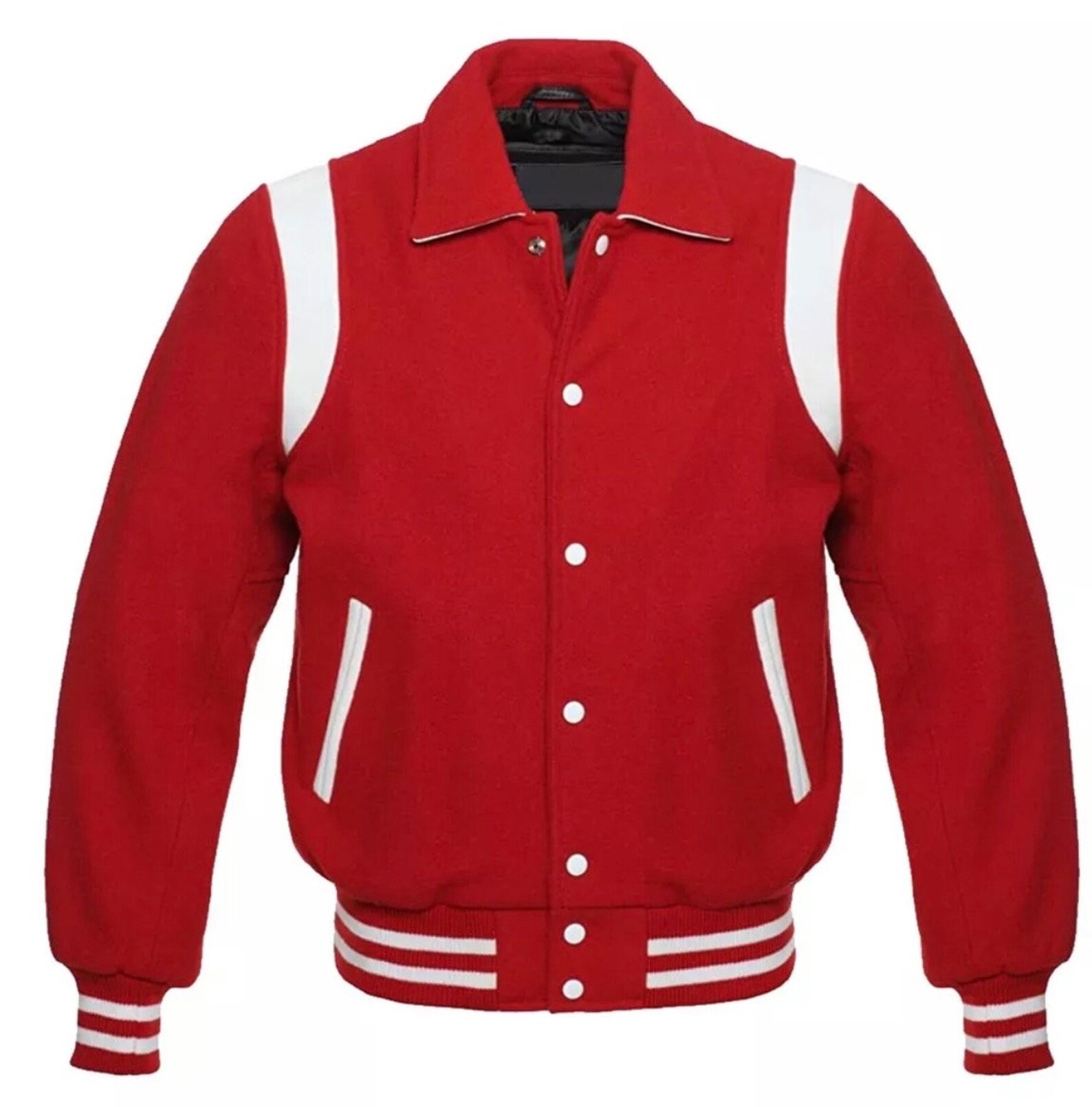 Red&white Retro Varsity Letterman Baseball Bomber Jacket, 100% Melton ...