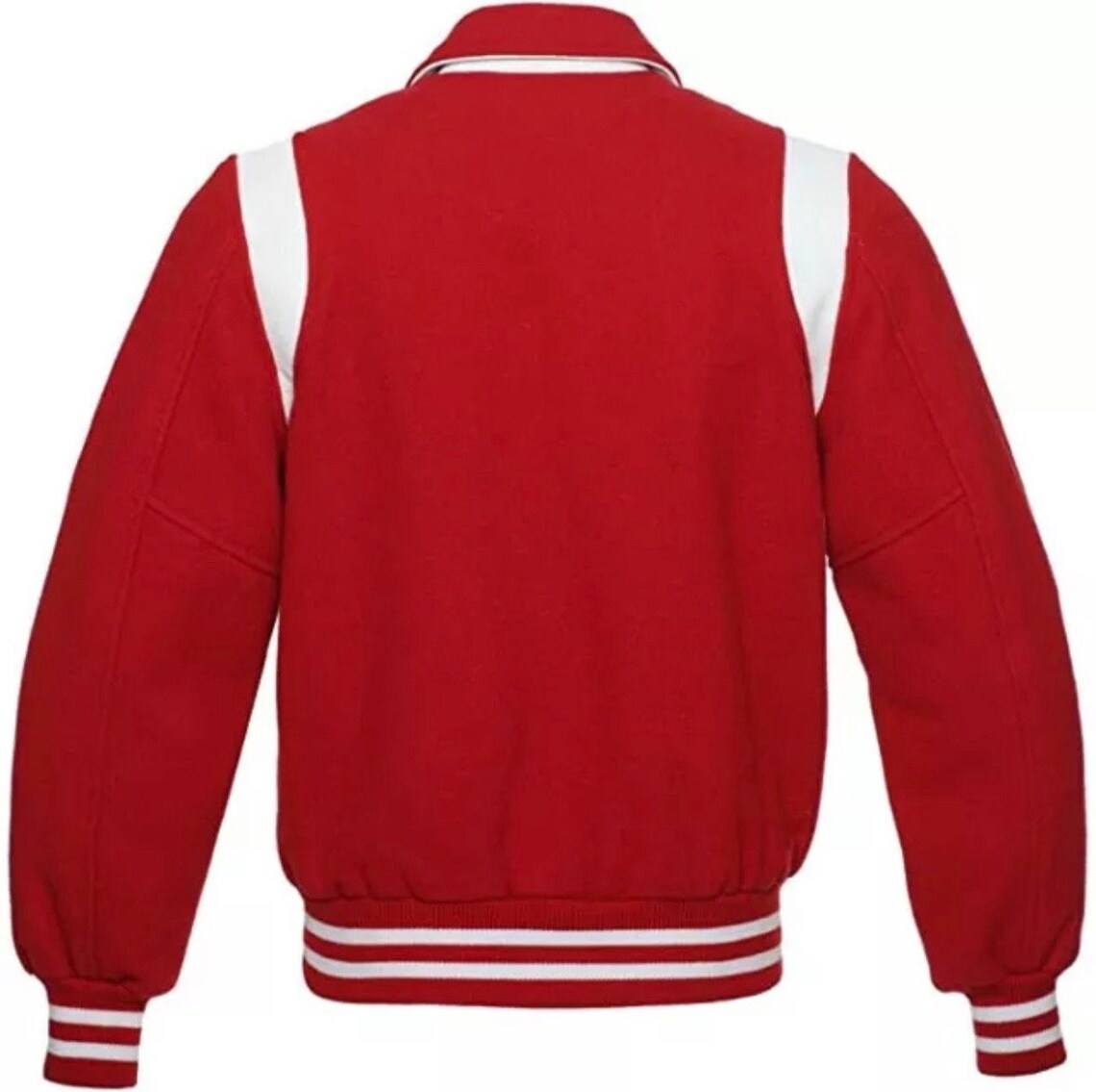 Red&white Retro Varsity Letterman Baseball Bomber Jacket, 100% Melton ...