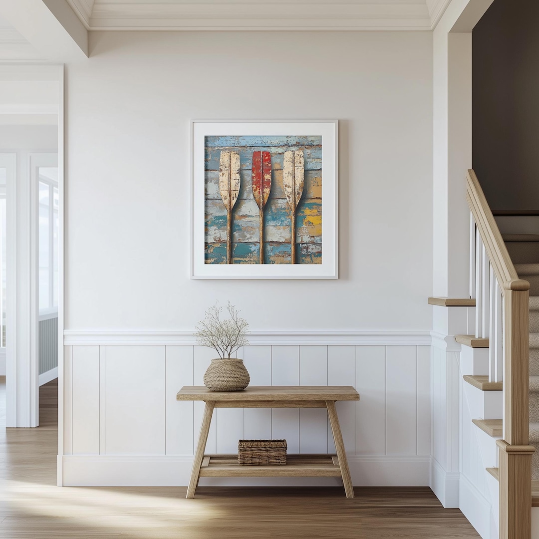 Vintage-inspired Nautical Decor - Print Oil Painted Boat Oars Poster ...