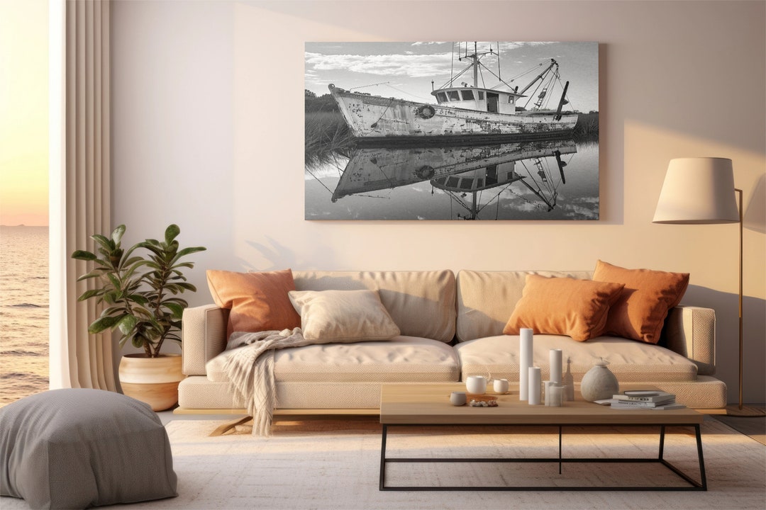 Fishing Boat Poster Lakeside Art Beach House Decor Rustic Fishing Boat ...