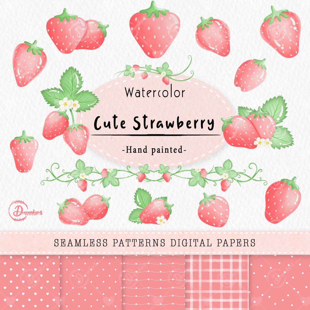 Watercolor Strawberry Clipart, Cute Strawberry Clipart, Strawberry ...