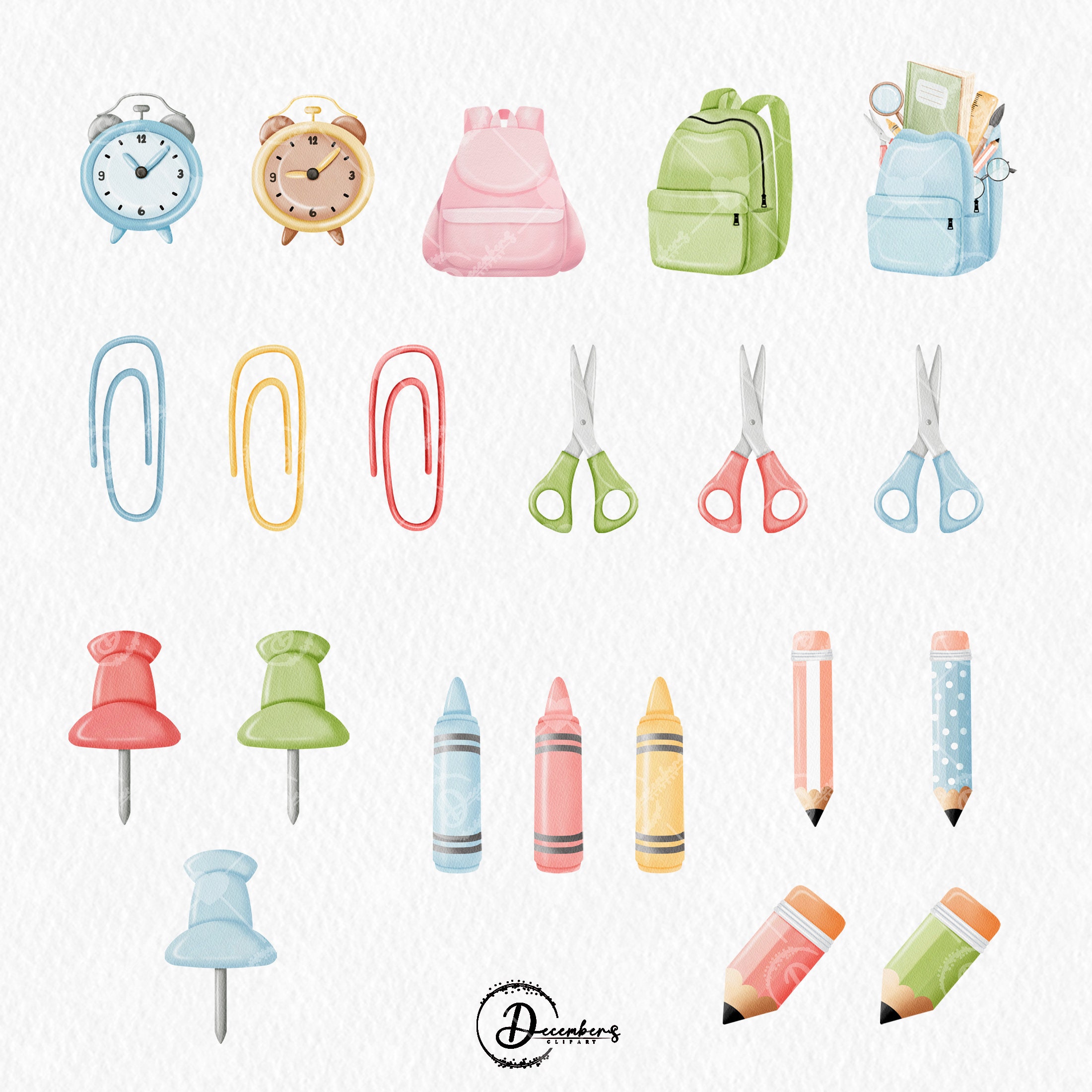 Back to School Watercolor Clipart, School Supplies Clipart Set, School ...
