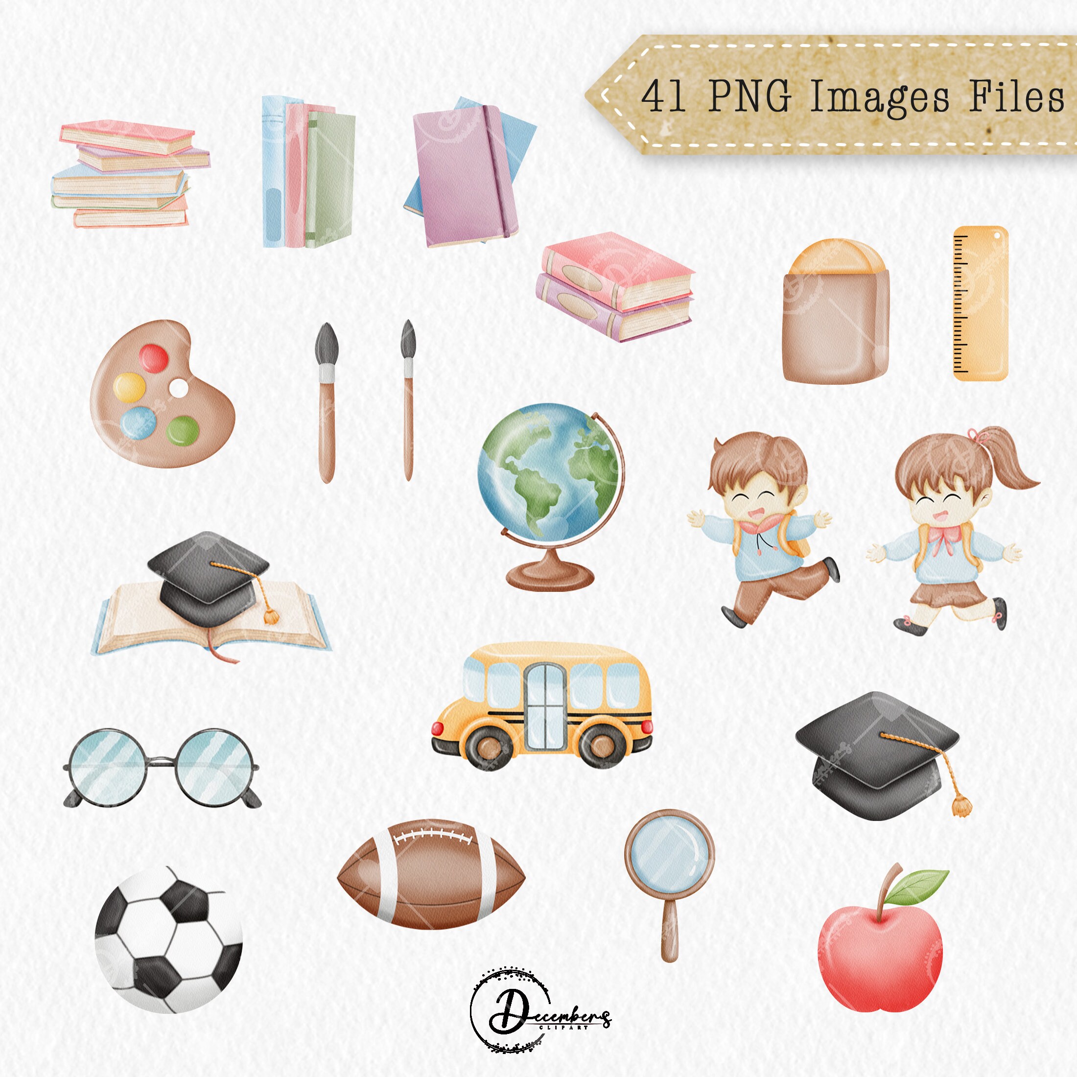 Back to School Watercolor Clipart, School Supplies Clipart Set, School ...