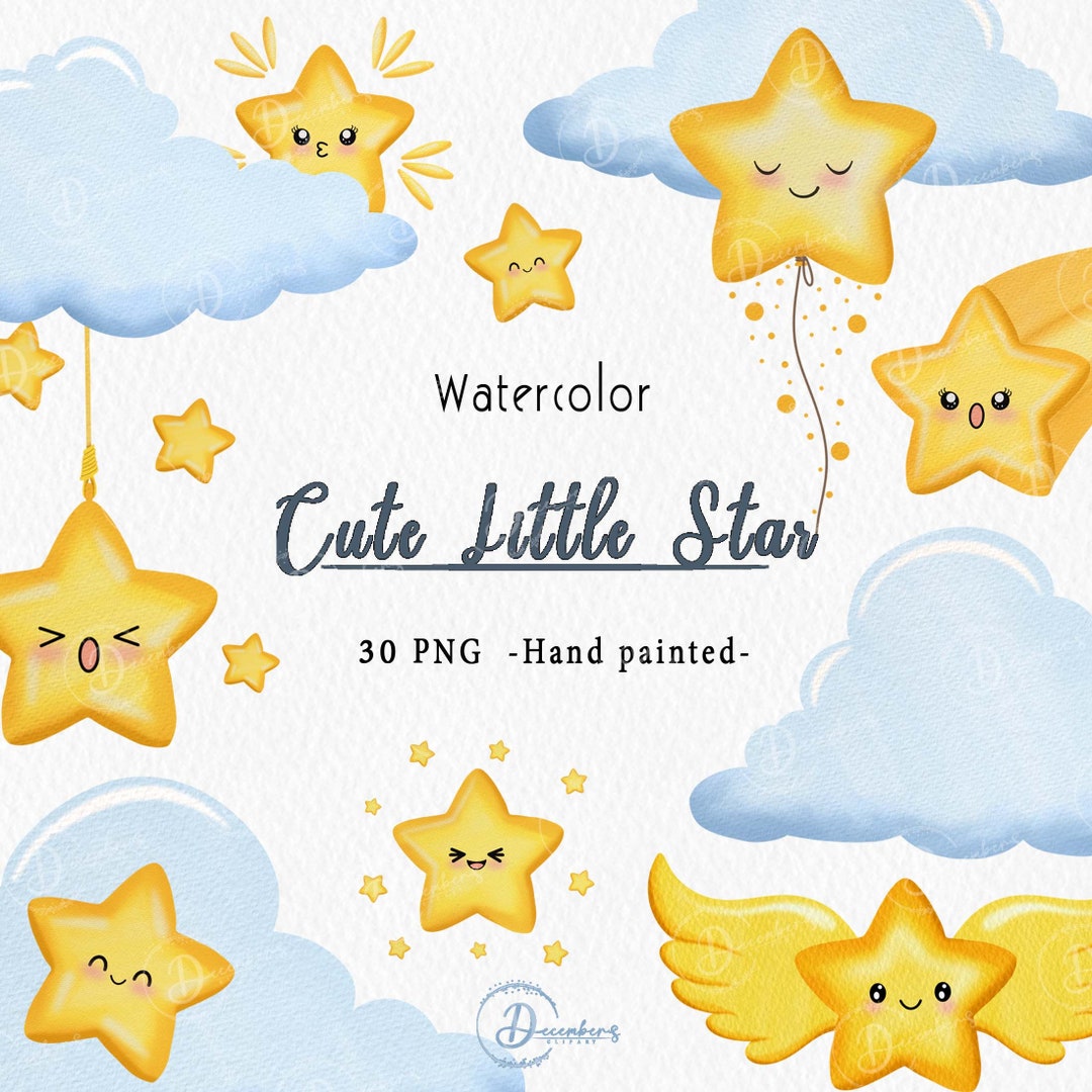Watercolor Stars and Cloud Clipart Png, Star, Nursery Clipart, Kids and ...