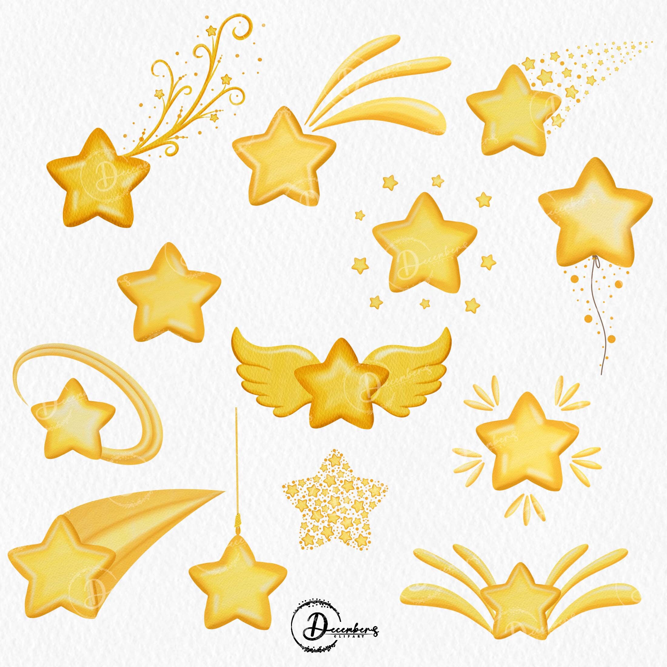 Watercolor Stars and Cloud Clipart Png, Star, Nursery Clipart, Kids and ...
