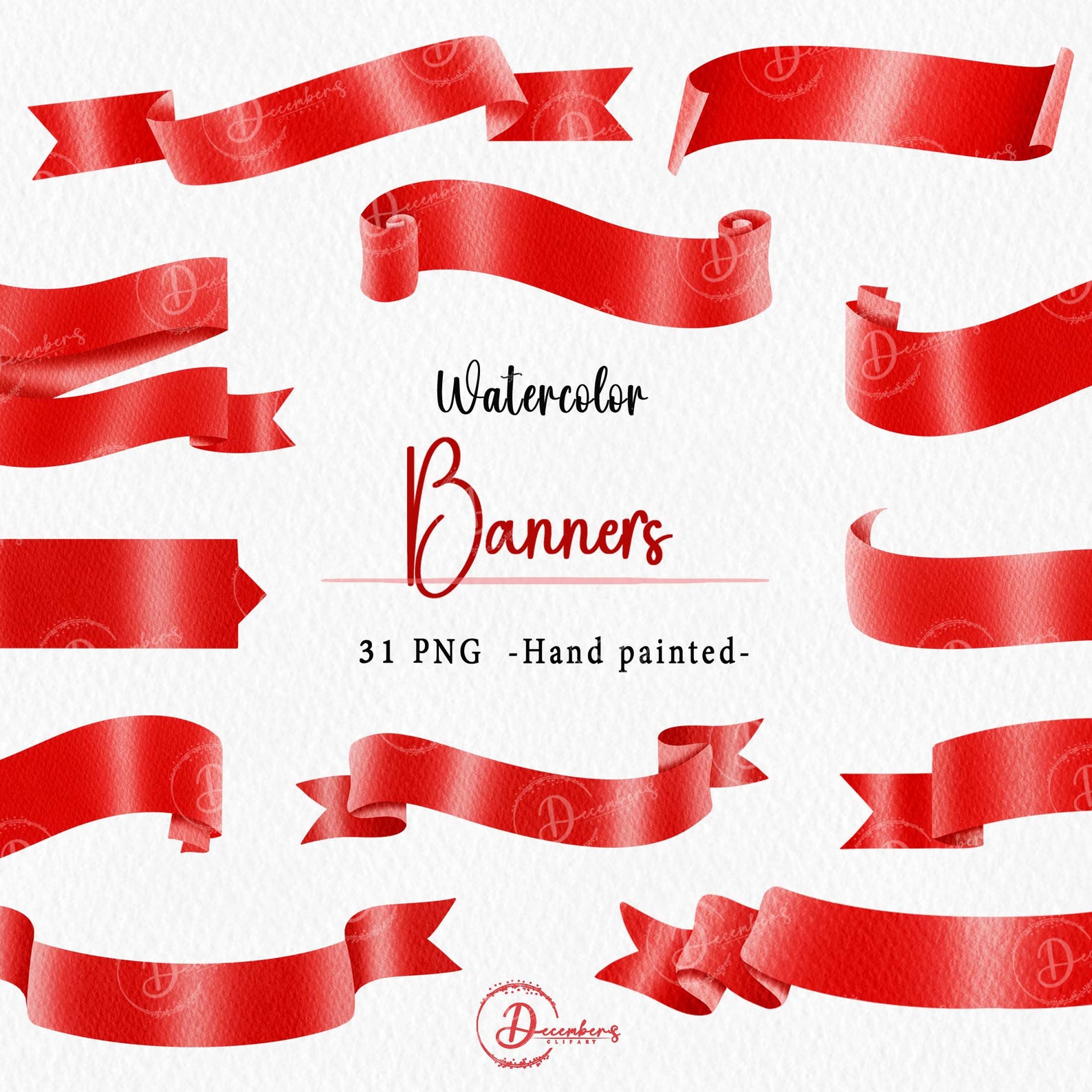 Watercolor Red Ribbon Banners Clipart PNG, Watercolor Clipart, Banner ...