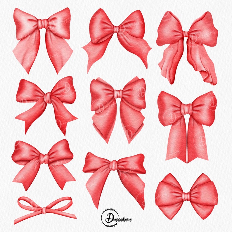 Watercolor Red Ribbon Bow Clipart, Decoration Valentine, Bow Gift Tag ...
