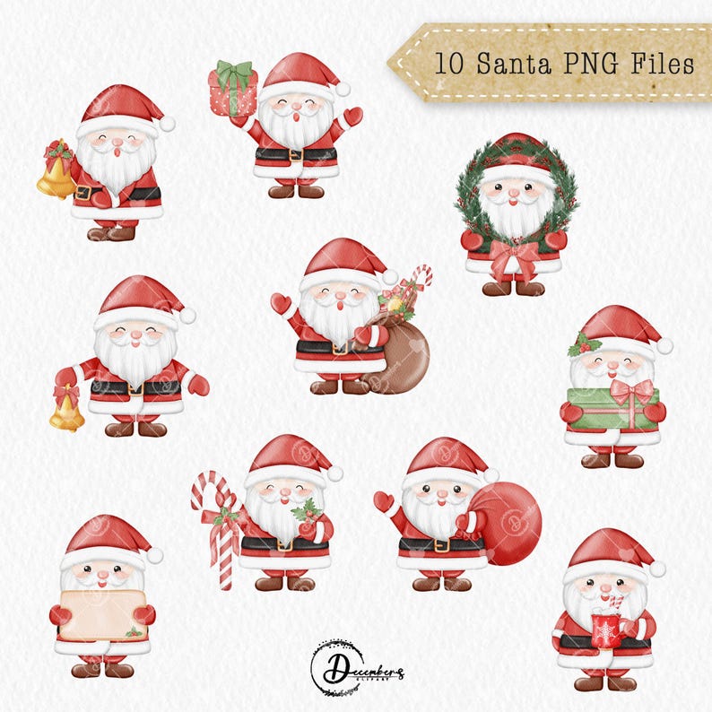 Watercolor Christmas Clipart, Christmas Clipart, Santa Claus Clipart ...