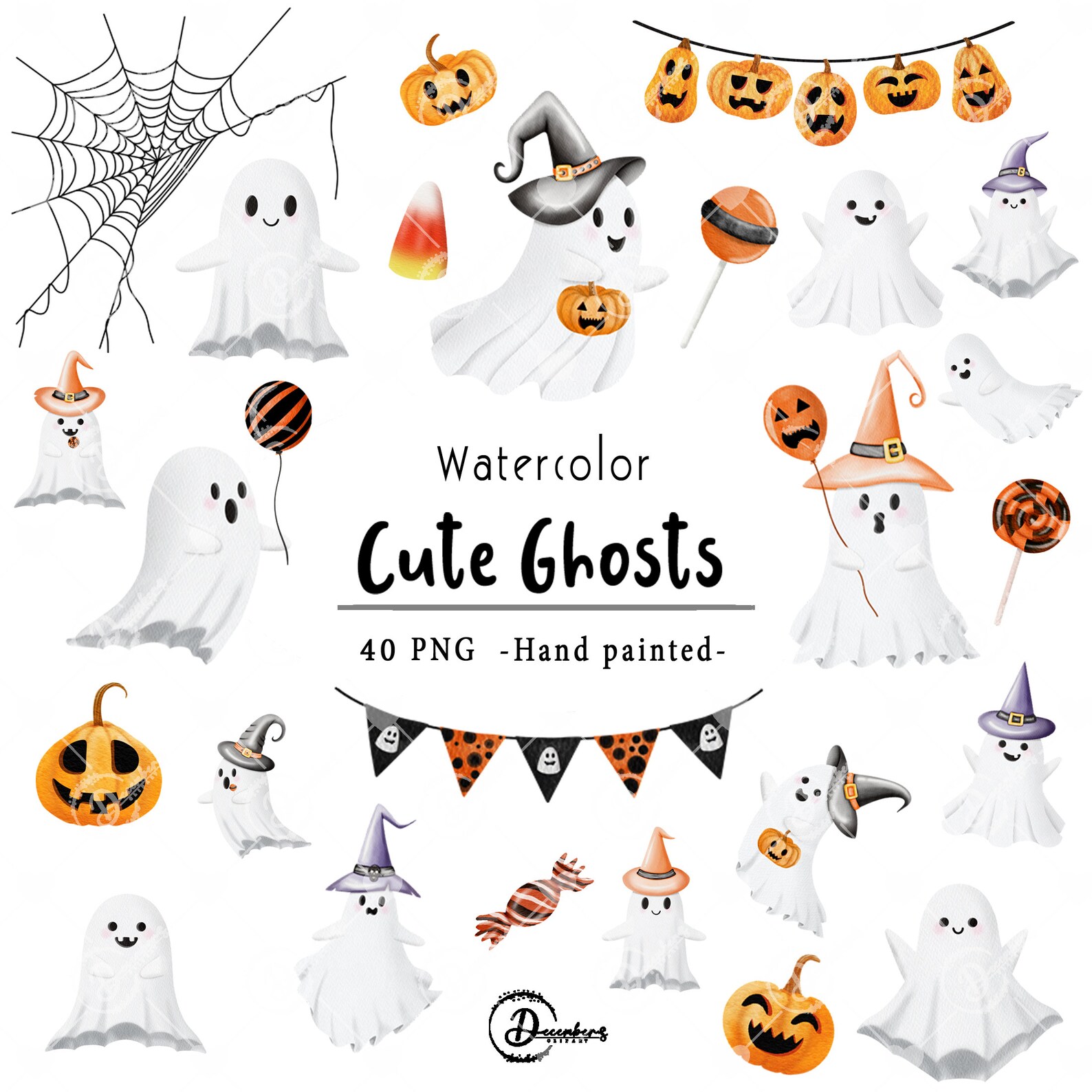 Ghost Clipart, Cute Ghost Clipart, Halloween Clipart, Cute Halloween ...