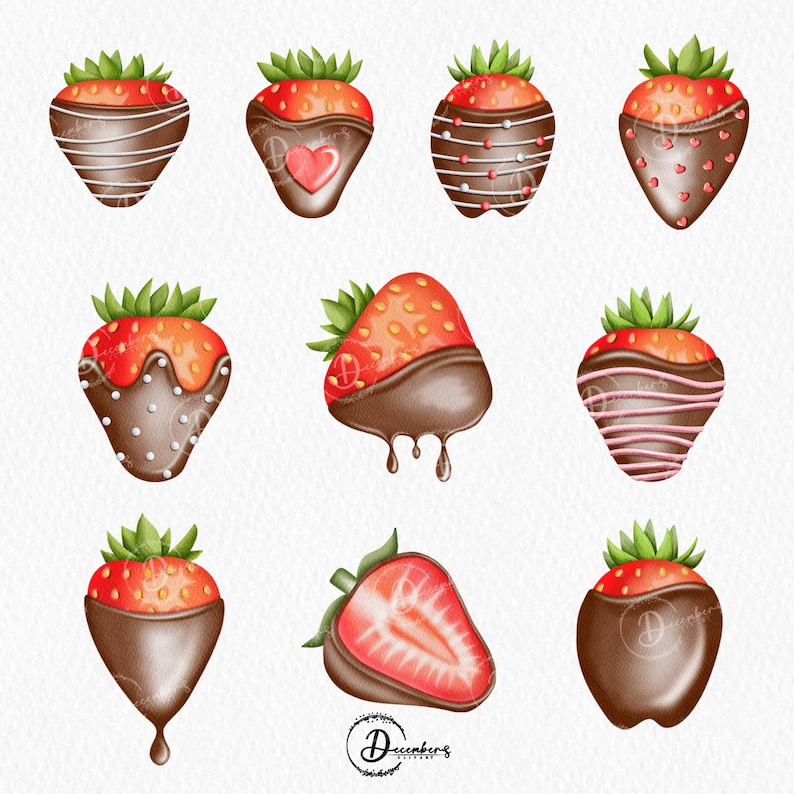 Watercolor Strawberry Clipart, Chocolate Covered Strawberry, Strawberry ...