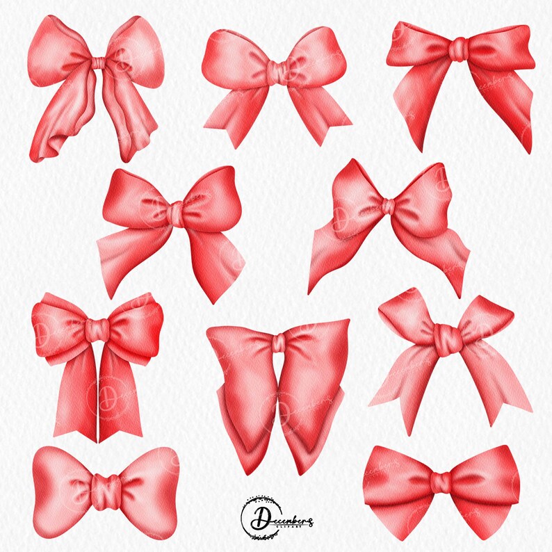 Watercolor Red Ribbon Bow Clipart, Decoration Valentine, Bow Gift Tag ...