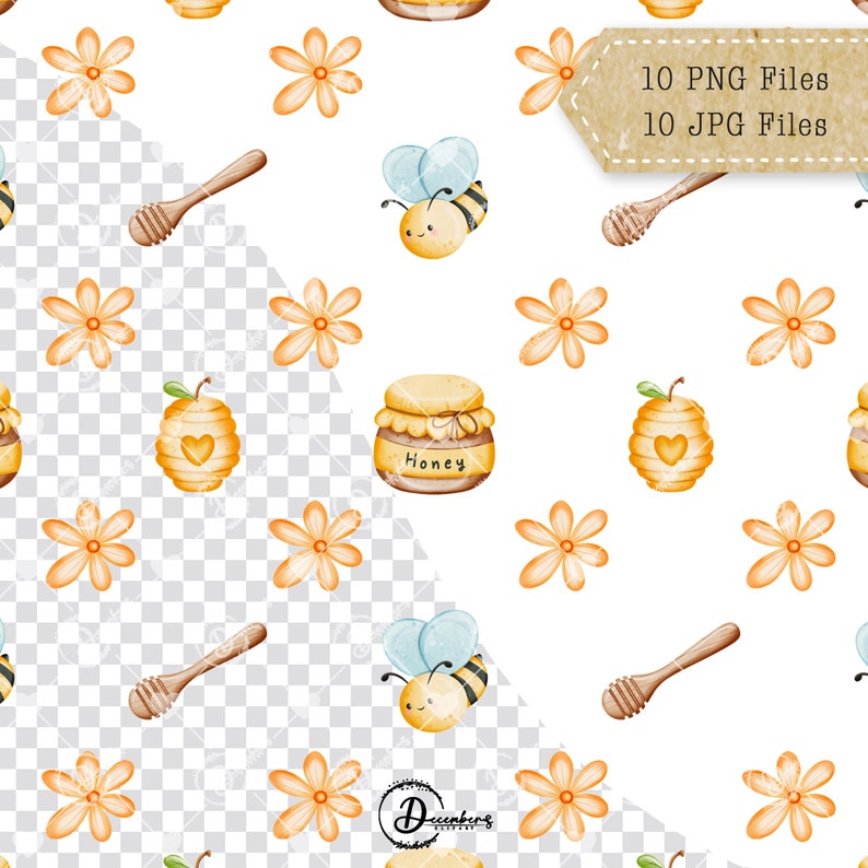 Watercolor Bee Clipart, Honey Bee, Bee Clipart, Seamless Pattern, Bee ...