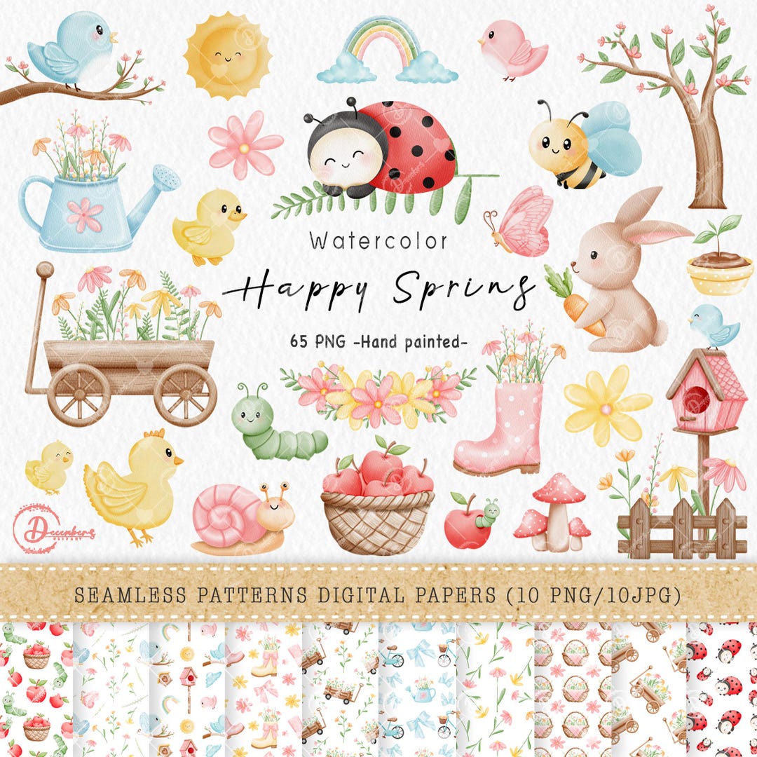 Happy Spring Clipart, Spring Png, Spring Flowers Clipart, Spring Floral ...