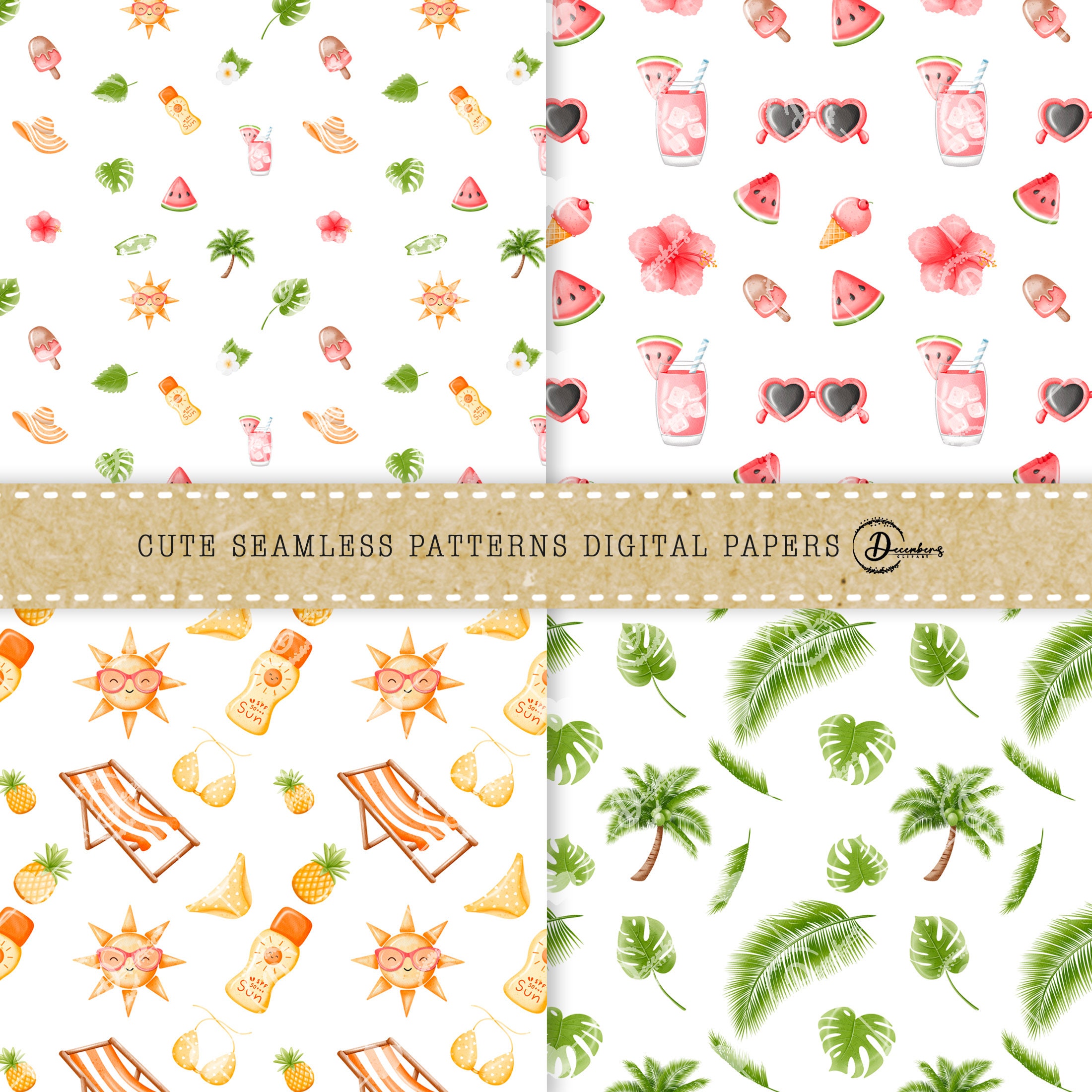 Summer Clipart, Watercolor Summer Clipart, Beach Clipart, Holiday ...