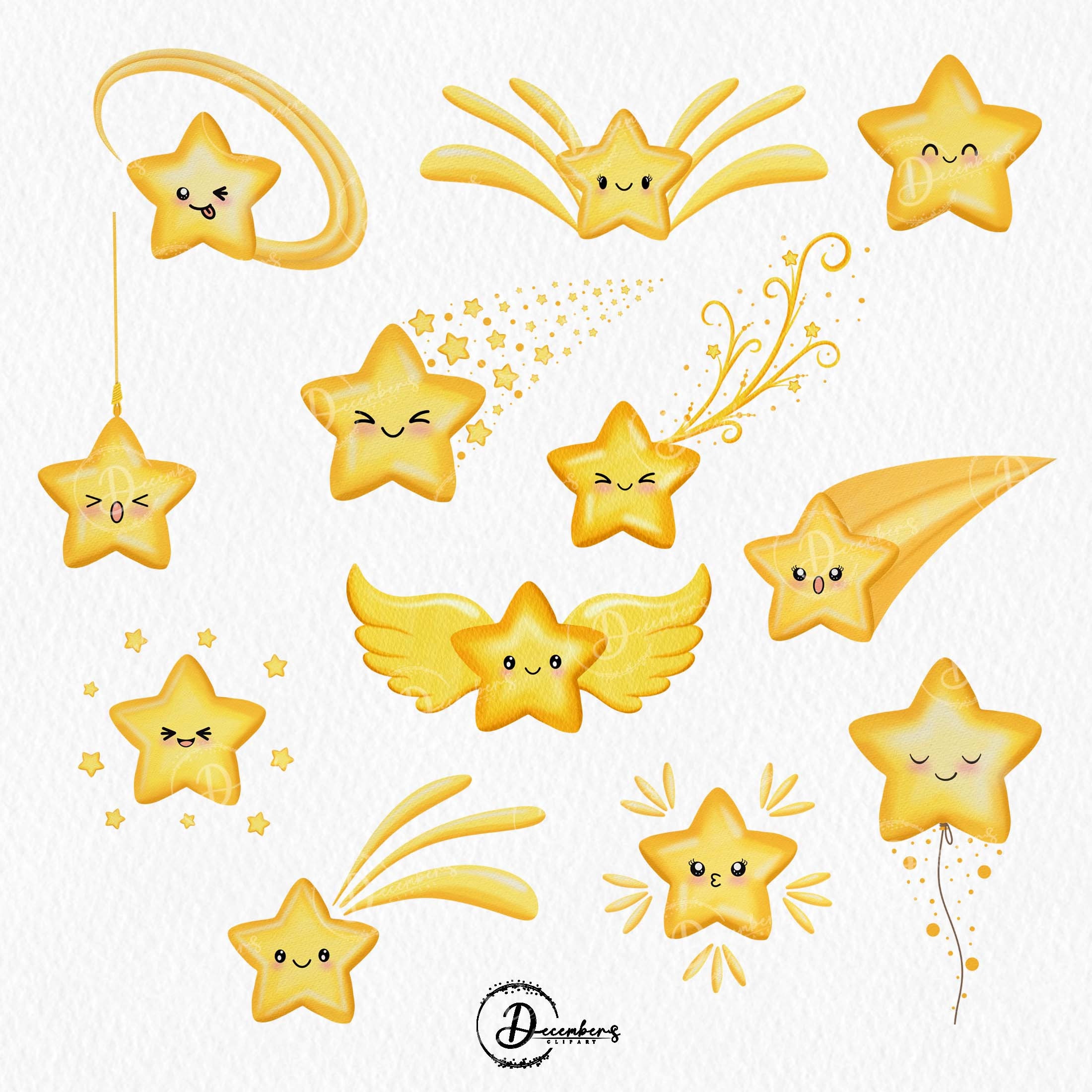 Watercolor Stars and Cloud Clipart Png, Star, Nursery Clipart, Kids and ...