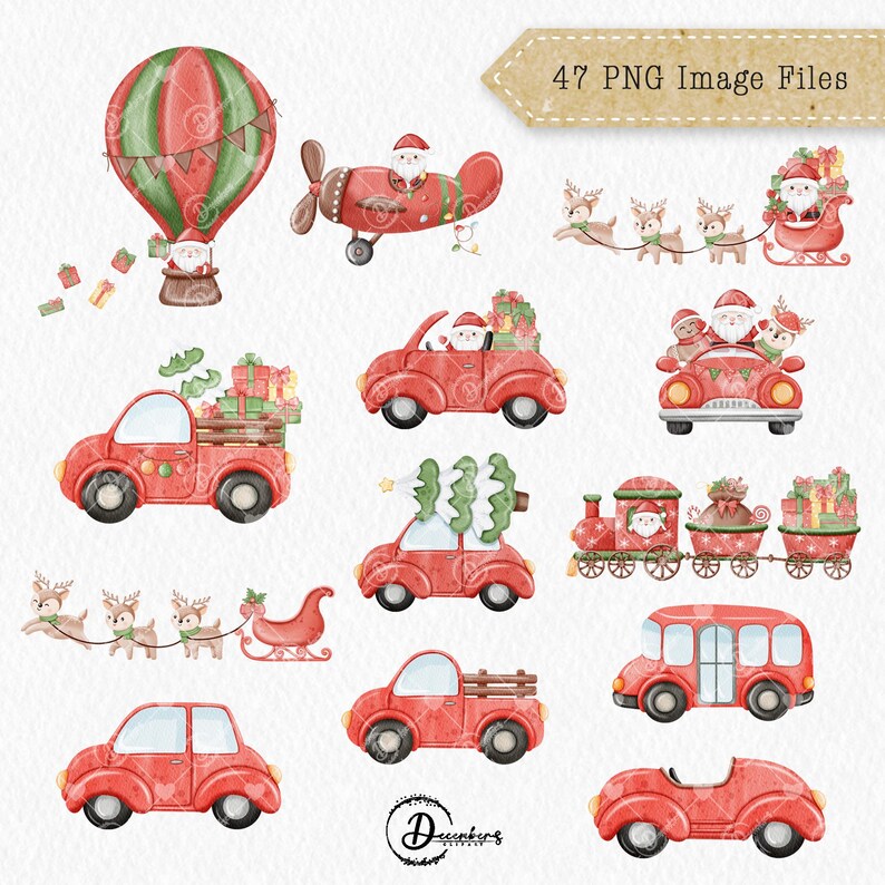 Watercolor Christmas Clipart, Christmas Vehicles Clipart, Christmas Car ...