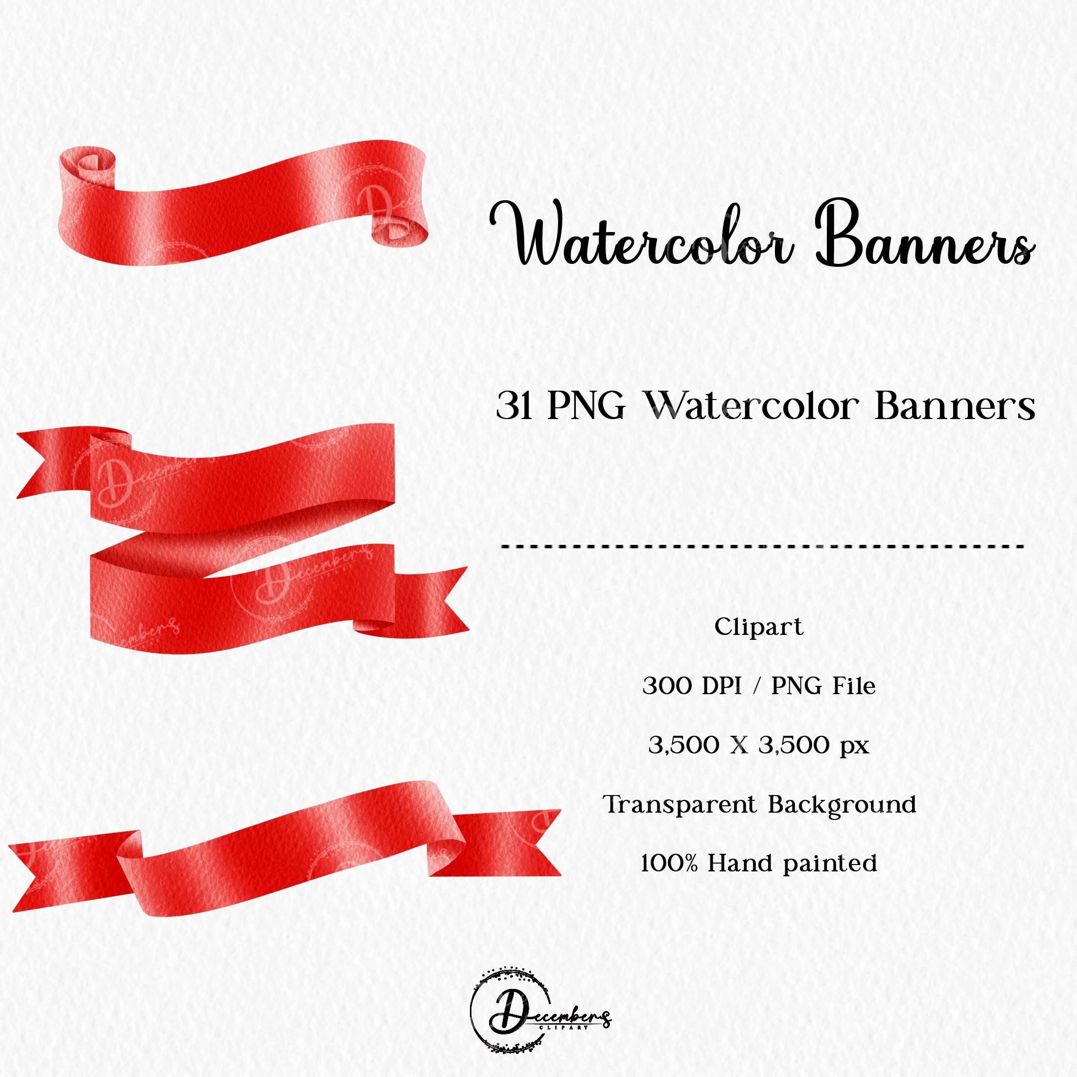 Watercolor Red Ribbon Banners Clipart PNG, Watercolor Clipart, Banner ...