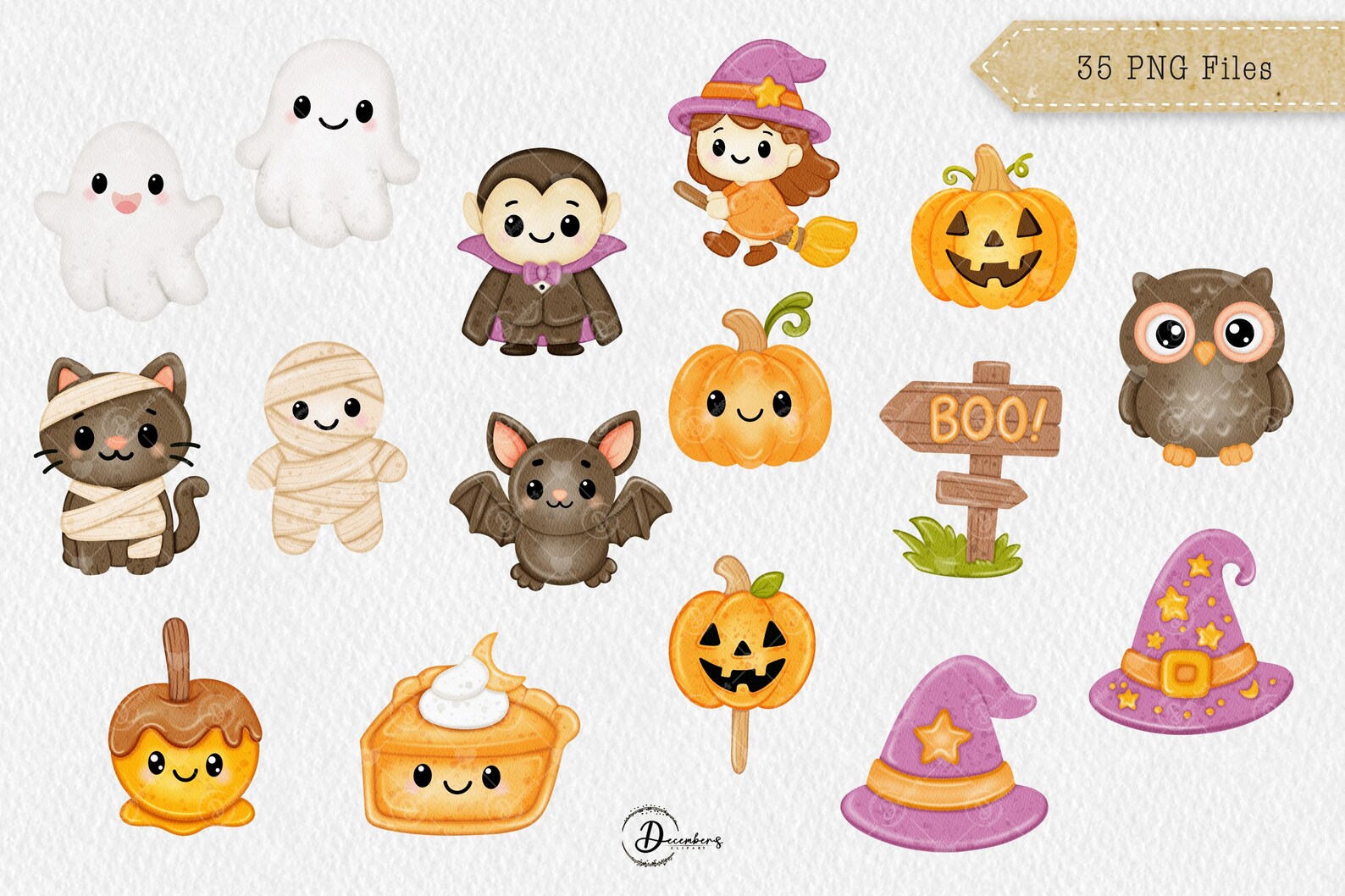 Watercolor Cute Halloween Clipart PNG, Trick or Treat Clipart Hand ...